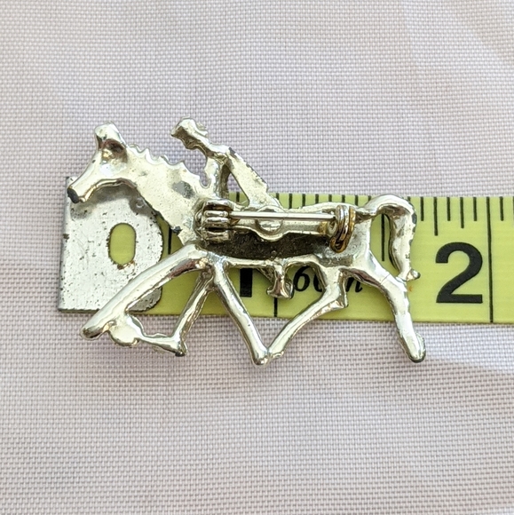 Vintage | Jewelry | Vintage White Black Horse Enamel Polo Brooch | Poshmark